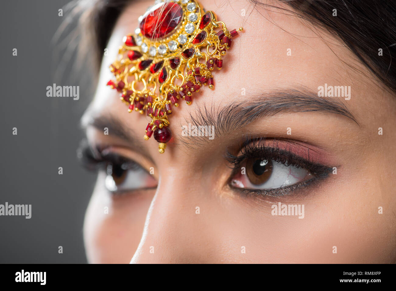 close up of beautiful indian woman in traditional bindi, isolated on ...