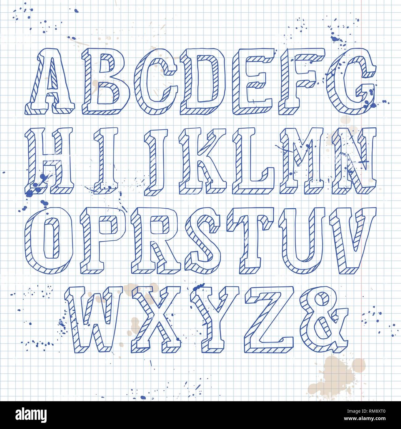 Capital letters hand drawn on a notebook. Vector illustration, EPS 10 ...