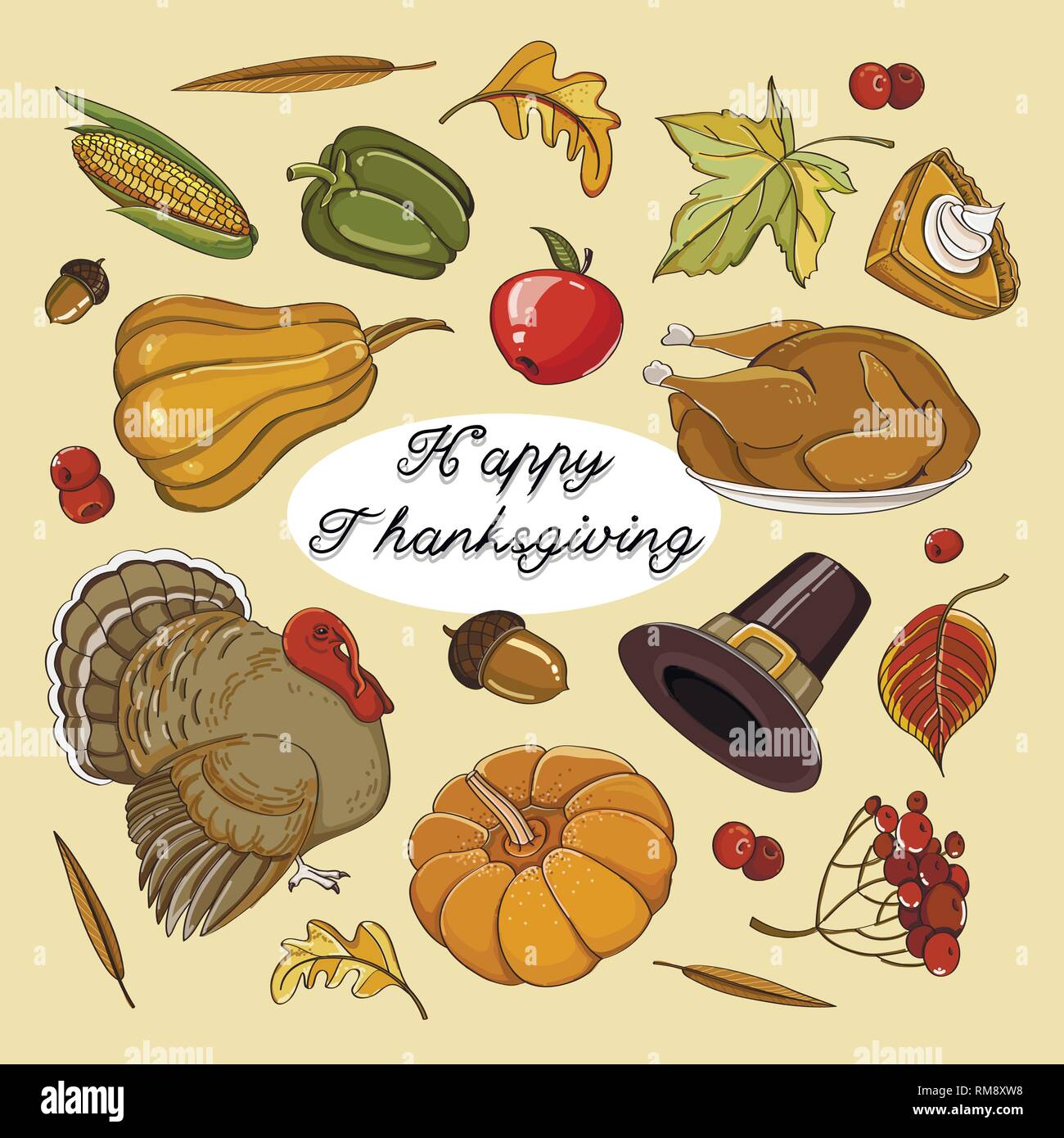 Happy Thanksgiving set of elements for design. Vector illustration ...