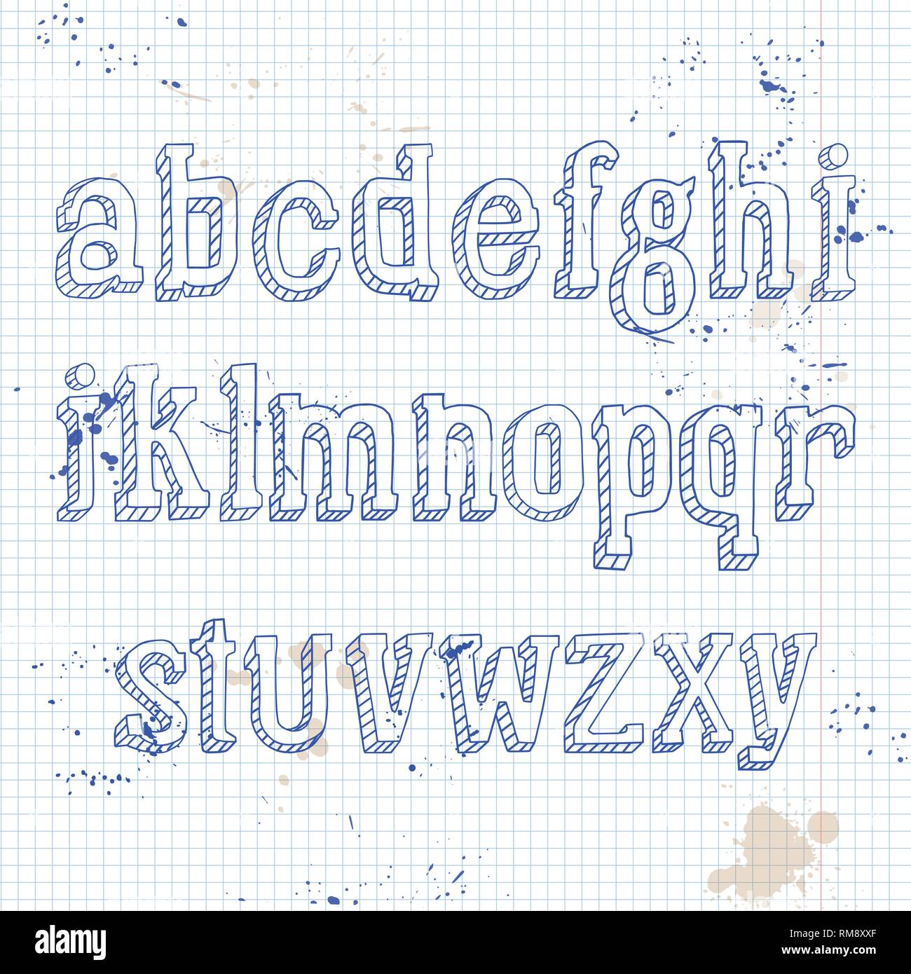 Small letters hand drawn on a notebook. Vector illustration, EPS 10 ...