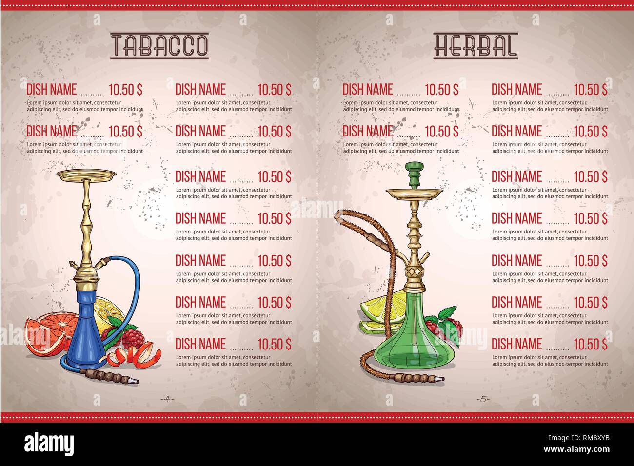 Vector color menu design internal page hookah bar herbal Stock Vector ...