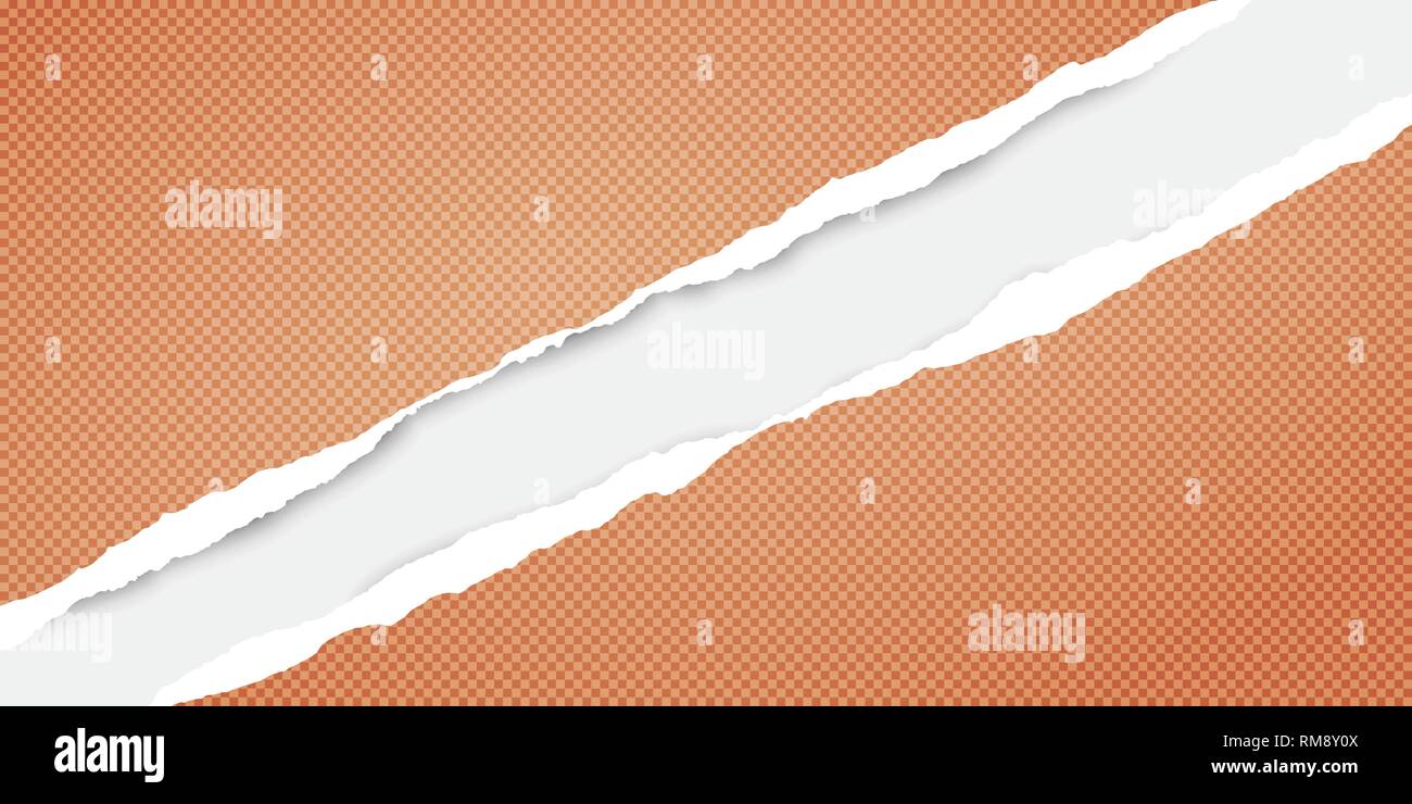 Diagonal torn orange squared paper strips for text or message are on ...
