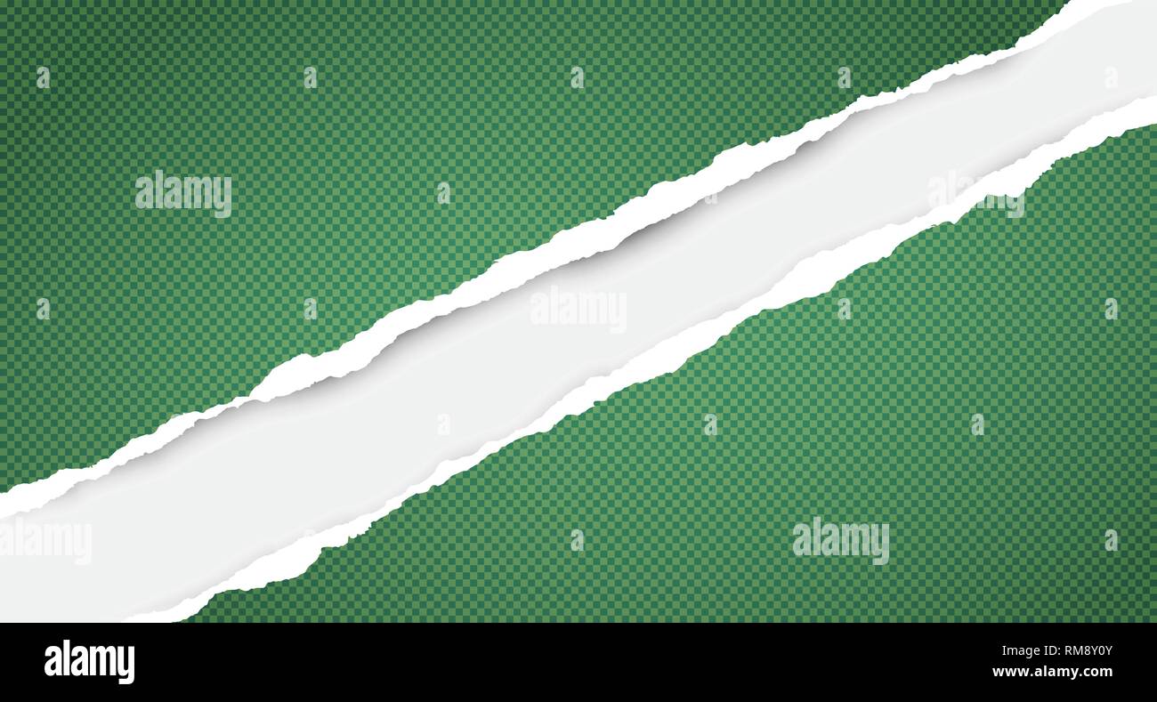 Diagonal torn green squared paper strips for text or message are on ...