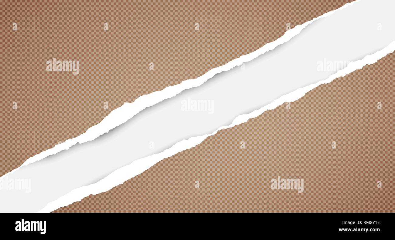 Diagonal torn brown squared paper strips for text or message are on ...