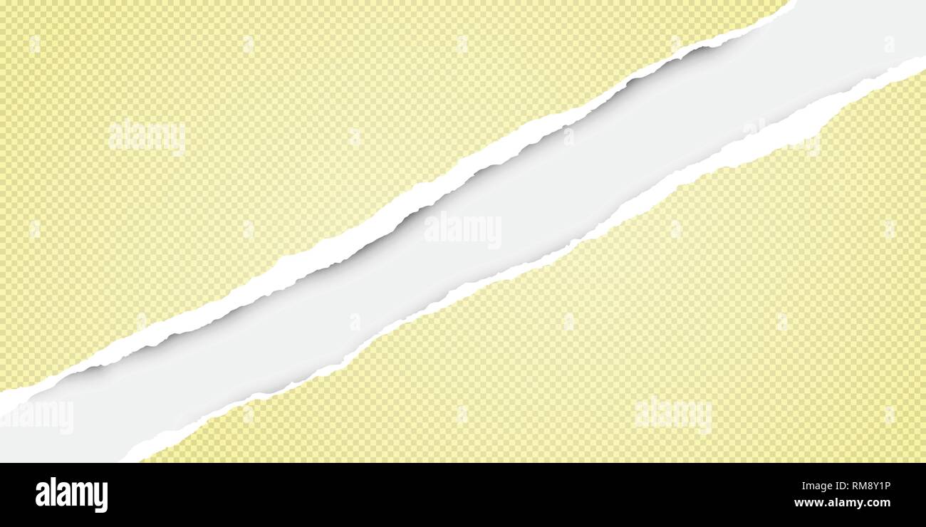 Diagonal torn yellow squared paper strips for text or message are on ...