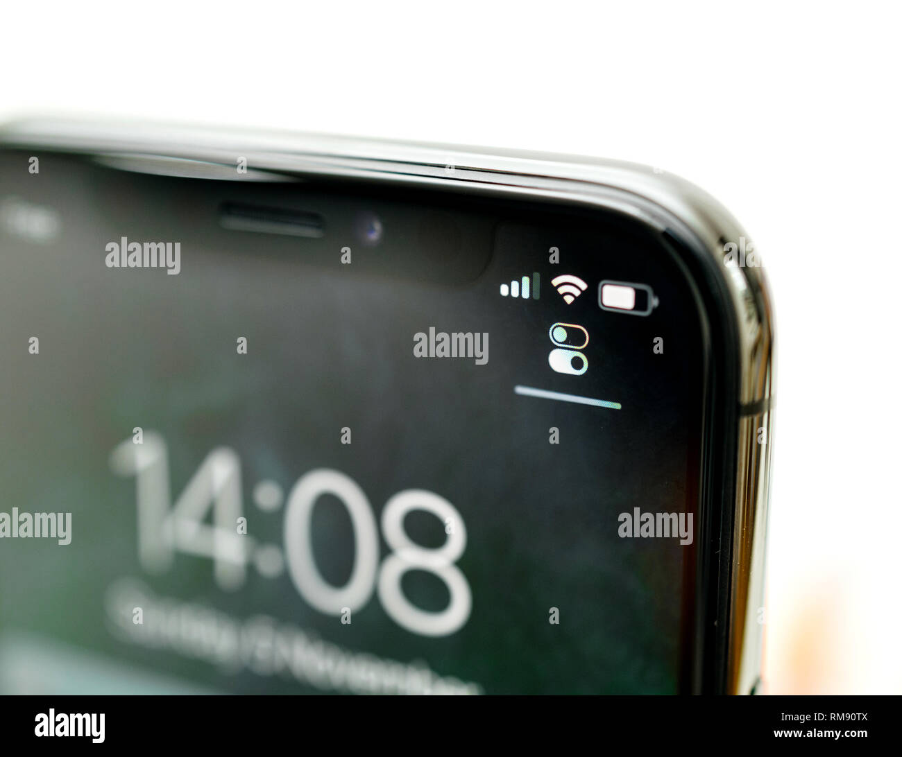 PARIS, FRANCE - NOV 5, 2017: Detail of Apple Computer iPhone running ...