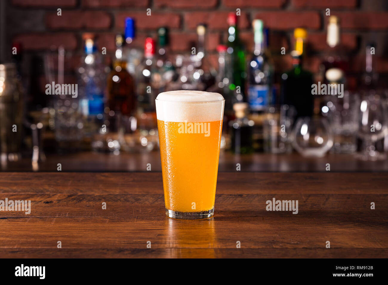 Refreshing Amber Craft Beer on a Bar Stock Photo - Alamy