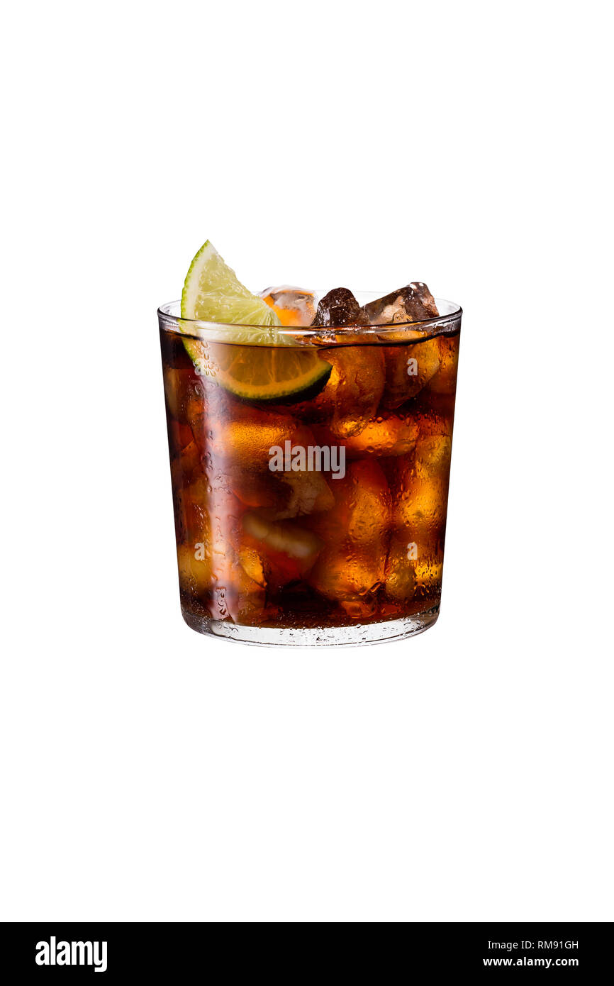 Refreshing Rum and Cola Cocktail on White with a Clipping Path Stock ...
