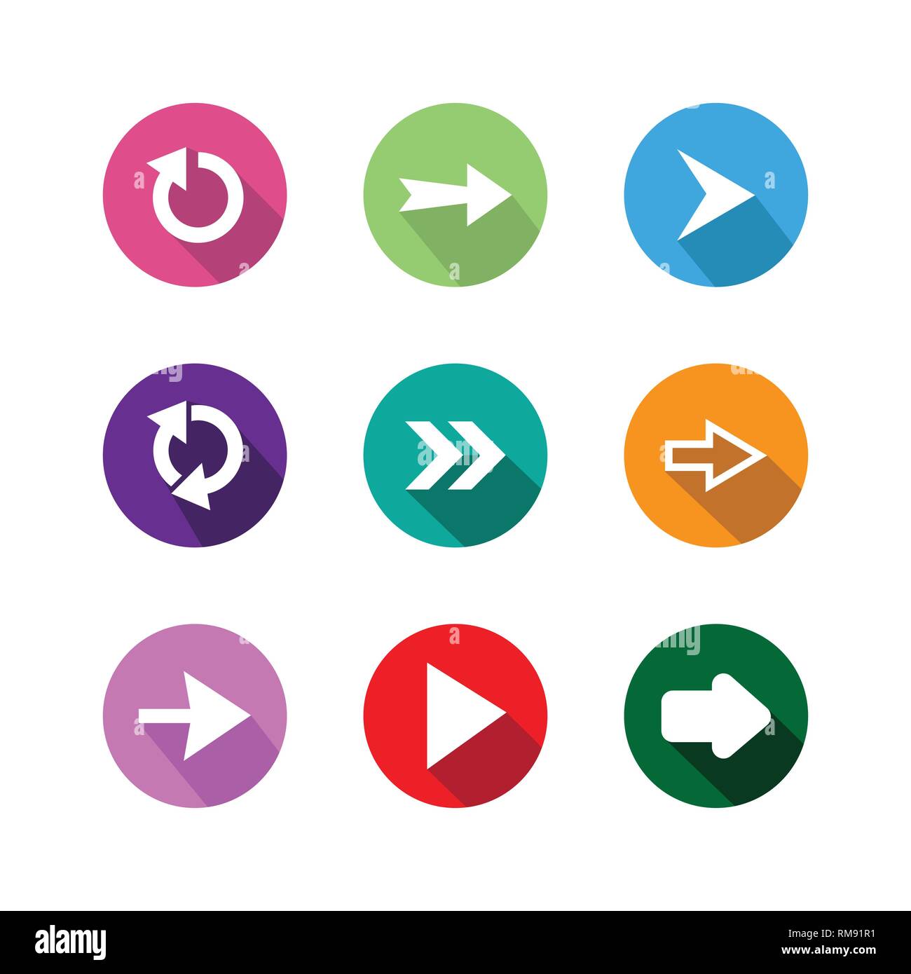 Set of arrows on circle shape background with long shadow style design ...