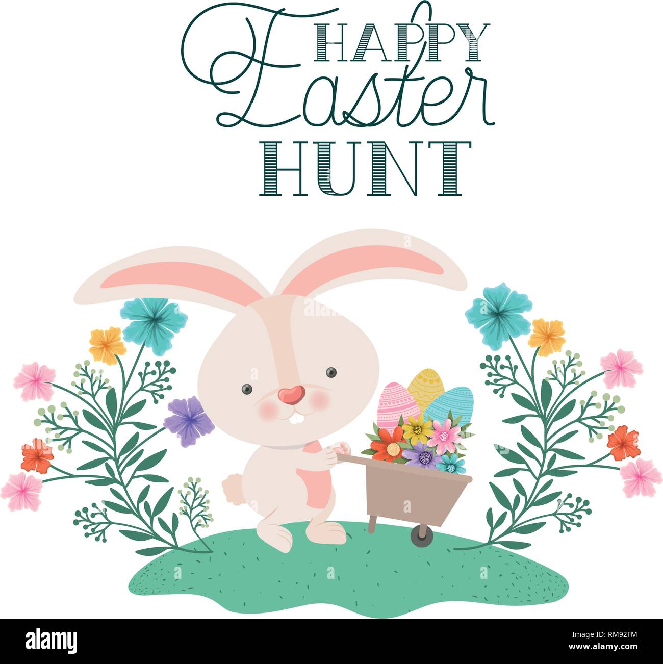 happy easter hunt label with rabbit icon Stock Vector Image & Art - Alamy