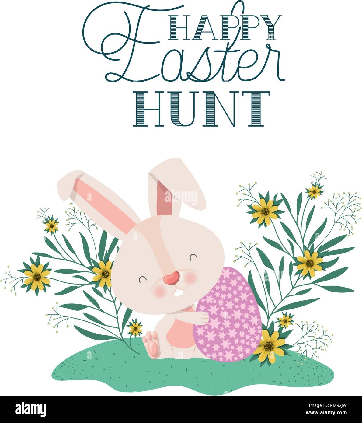 happy easter hunt label with rabbit icon Stock Vector Image & Art - Alamy