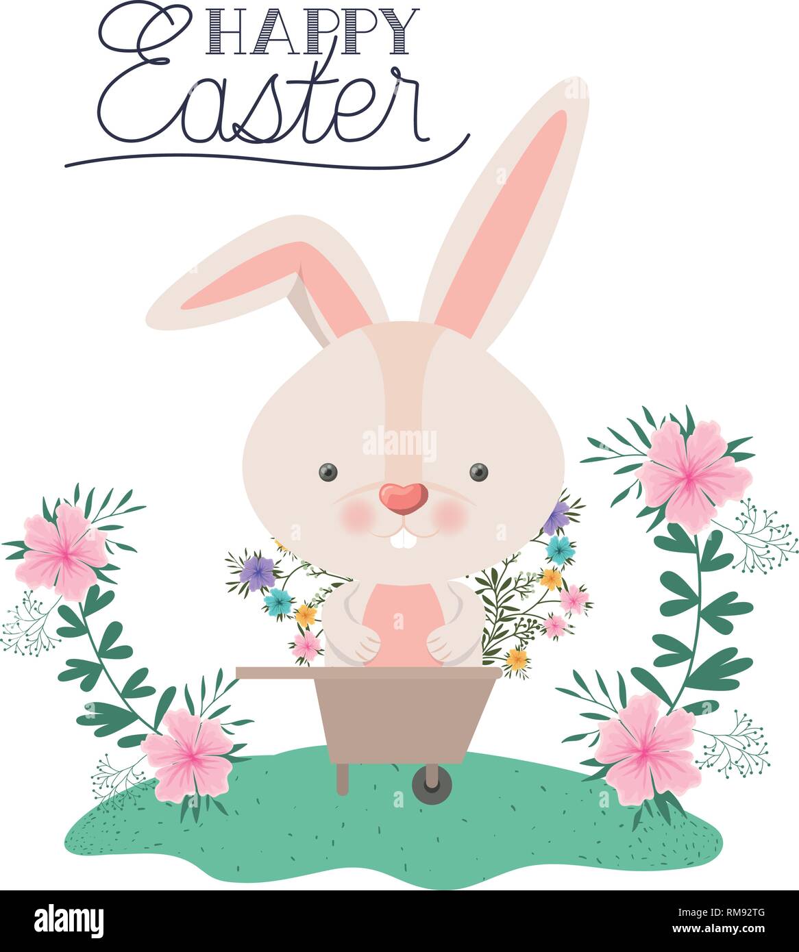 happy easter label with rabbit isolated icon Stock Vector Image & Art ...