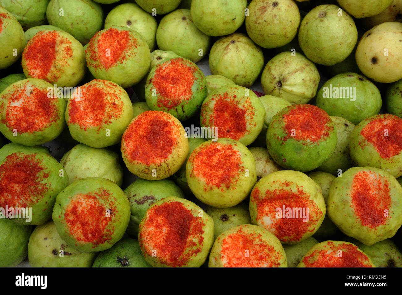 guava fruit with red chilly powder, Pune, Maharashtra, India, Asia ...