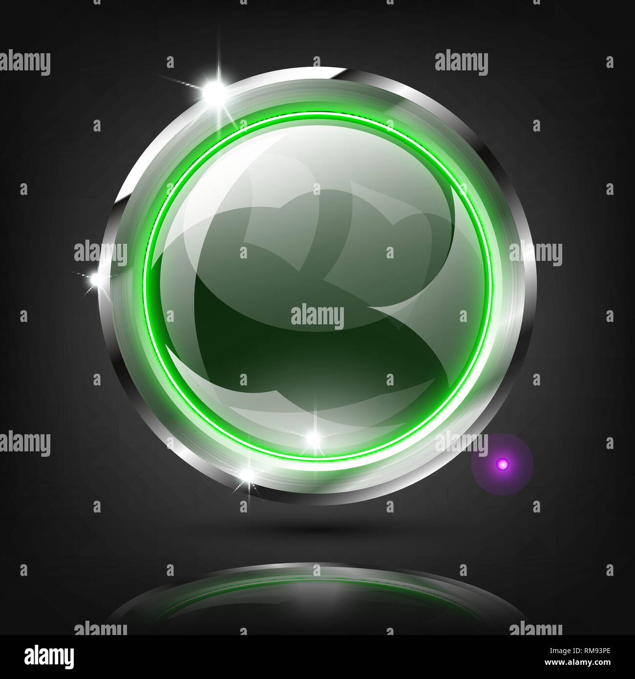 Monochrome button with green ring light on dark background Stock Vector ...