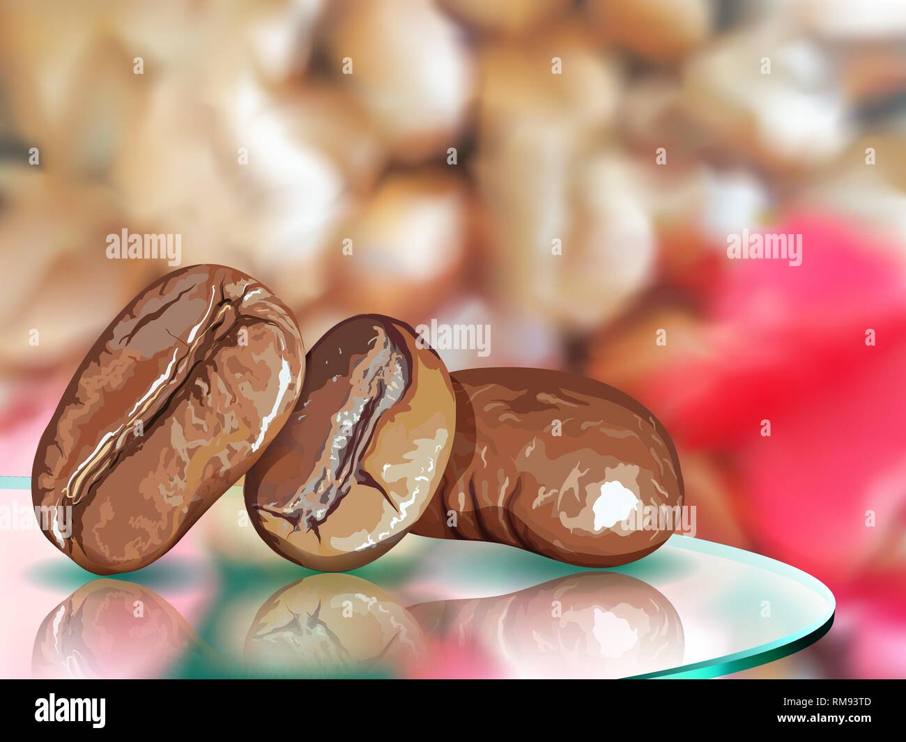 Coffee seed on glass table with coffee blur background Stock Vector ...