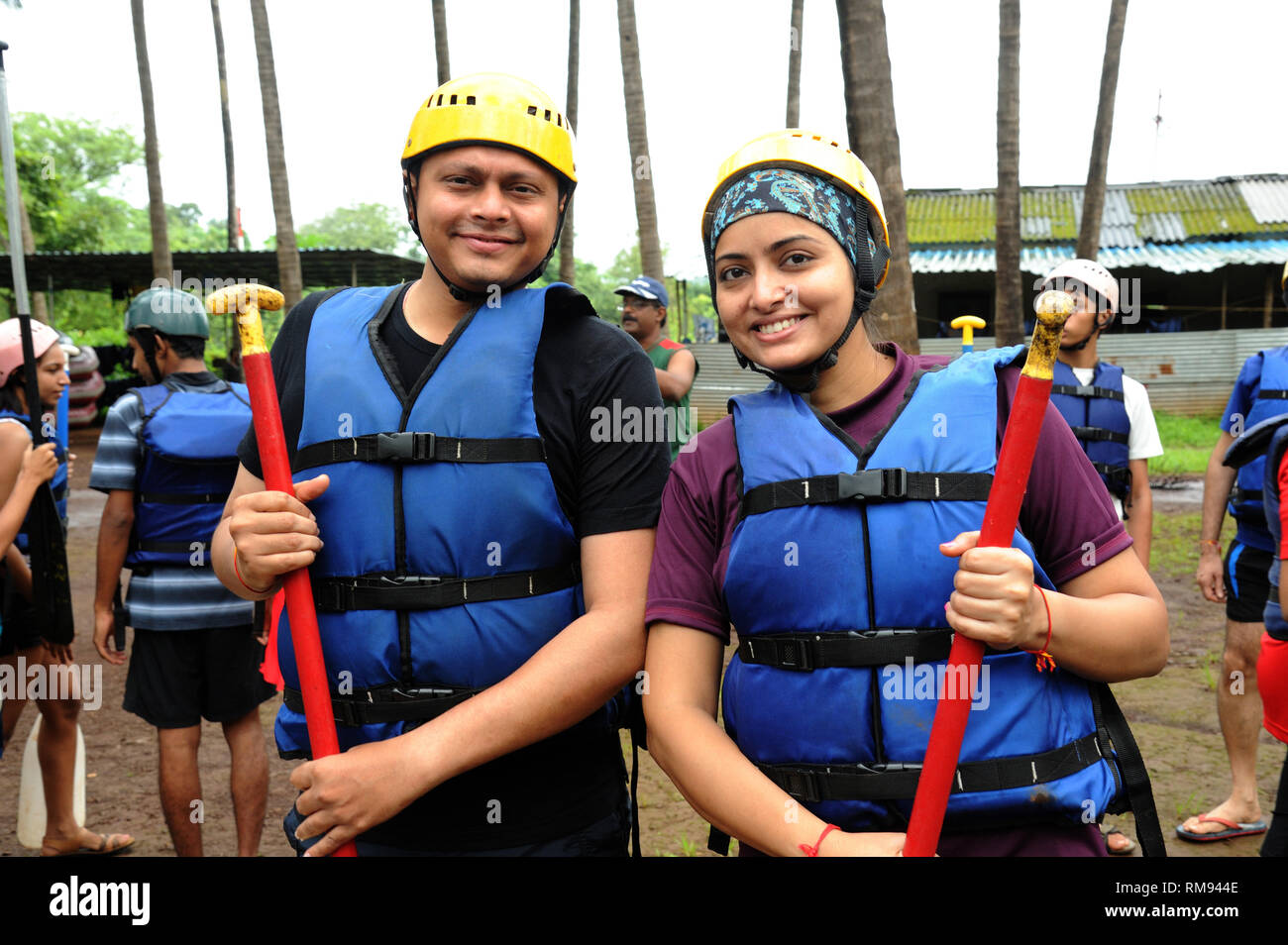 couple in life jacket for River Rafting, Raigad, Maharashtra, India ...
