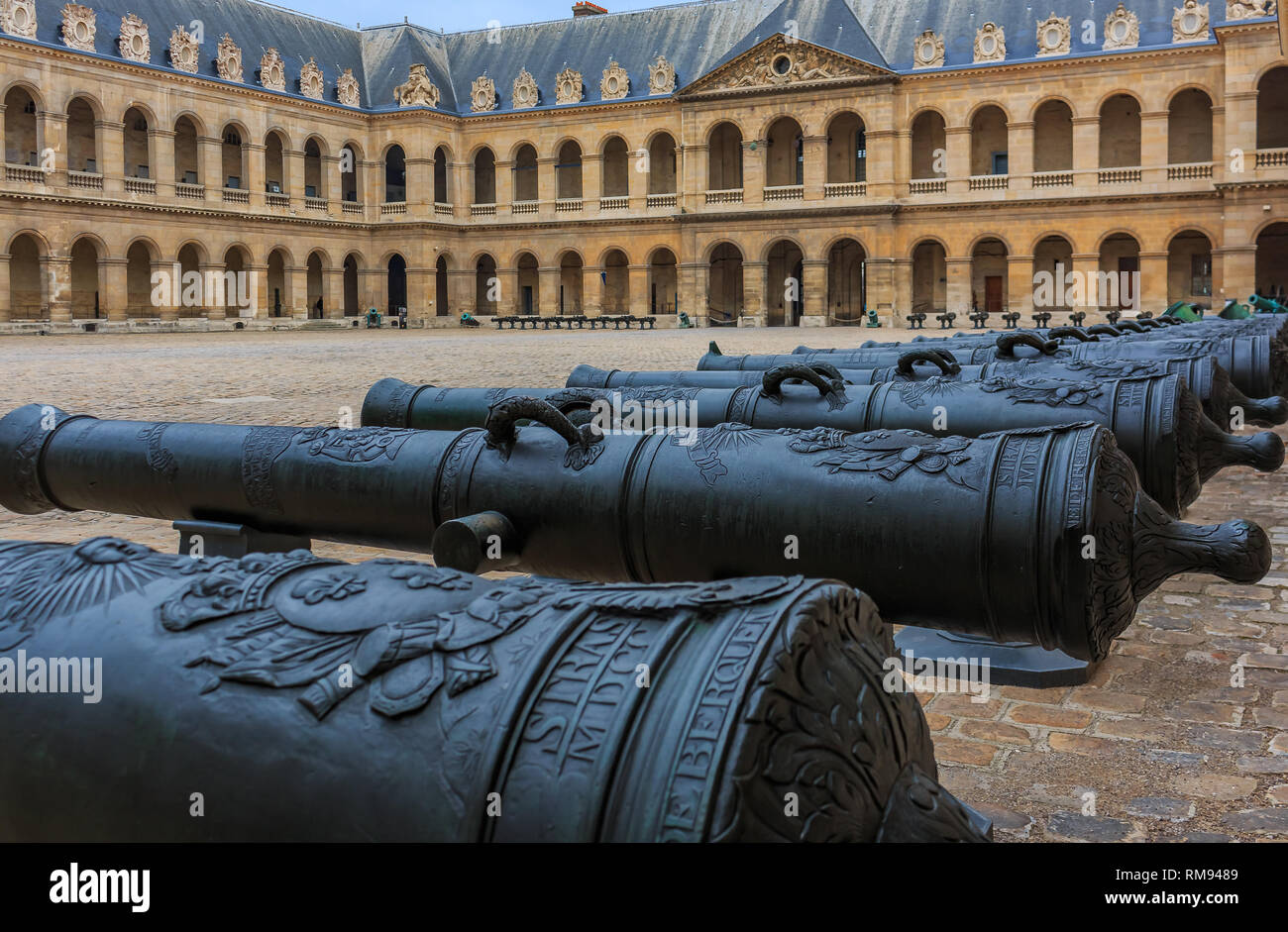 Detail of old cannons at the Court of Honor in Les Invalides army ...