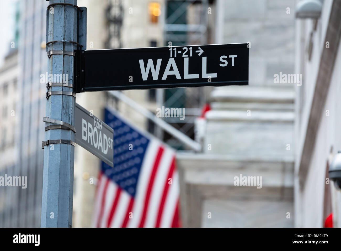 Wall street sign flag hi-res stock photography and images - Alamy