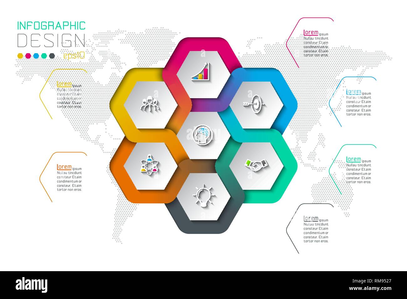 Business hexagon labels shape infographic on circle Stock Vector Image ...