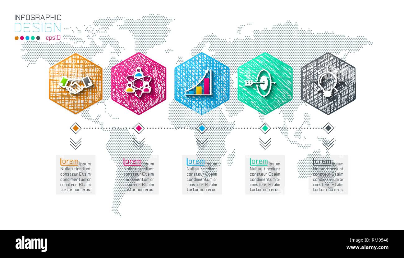 Business hexagon net labels shape infographic bar Stock Vector Image ...