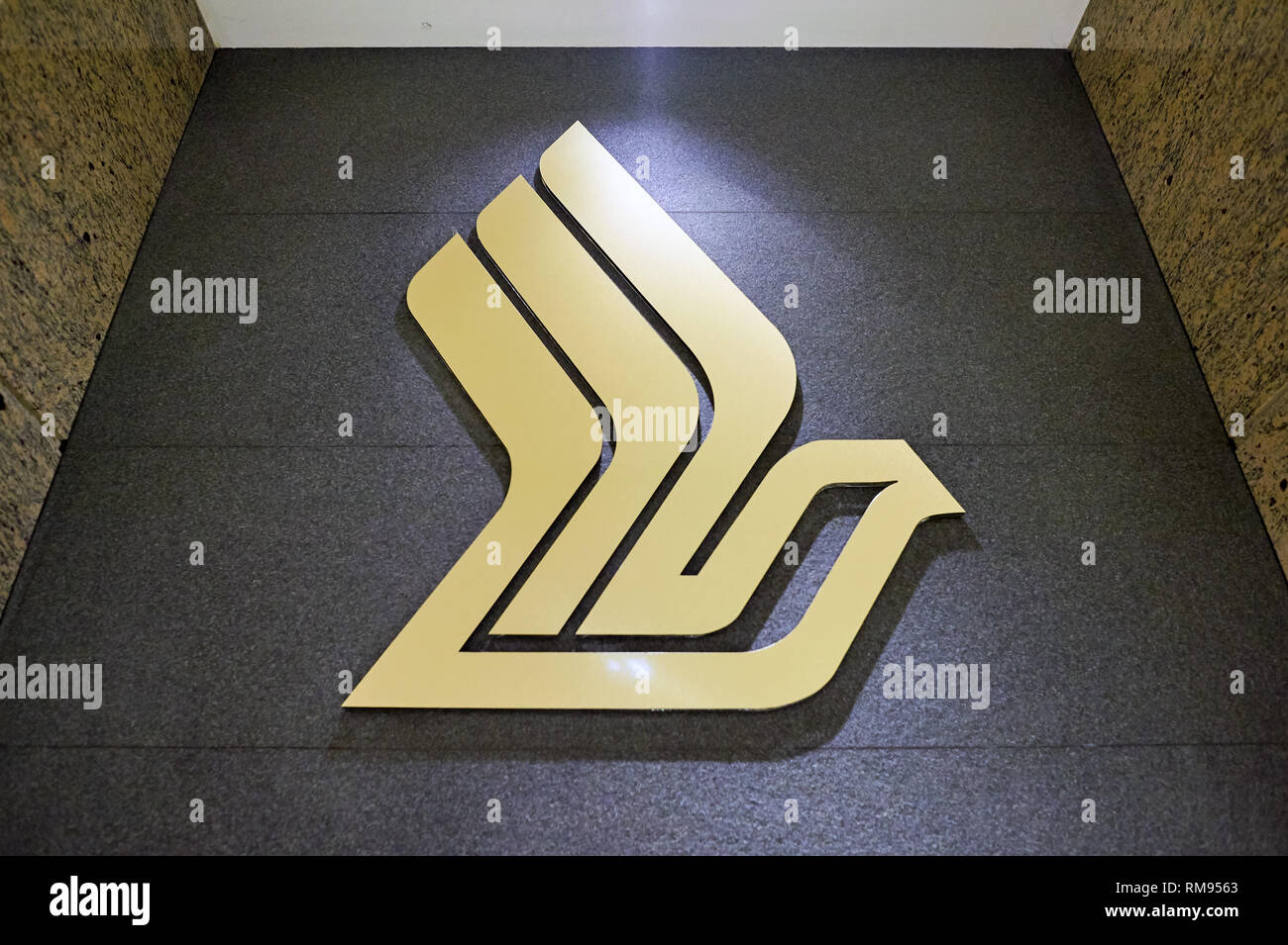 SINGAPORE - CIRCA NOVEMBER 2015: close up shot of Singapore Airlines ...