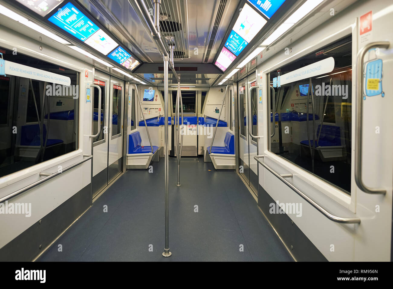SINGAPORE - CIRCA NOVEMBER 2015: interior of a Changi Airport Skytrain ...