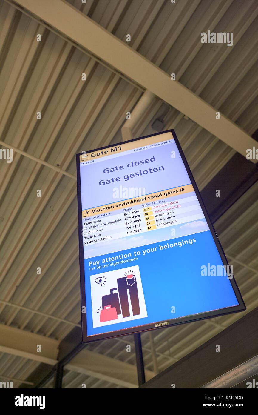 AMSTERDAM, NETHERLANDS - CIRCA NOVEMBER, 2015: gate monitor at ...