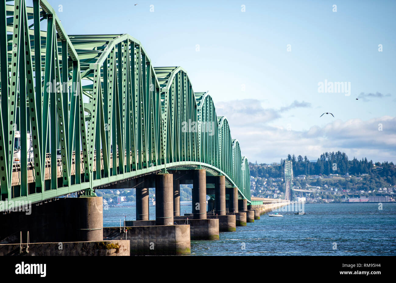 Arched truss drawbridge over the Columbia River mouth with arch ...