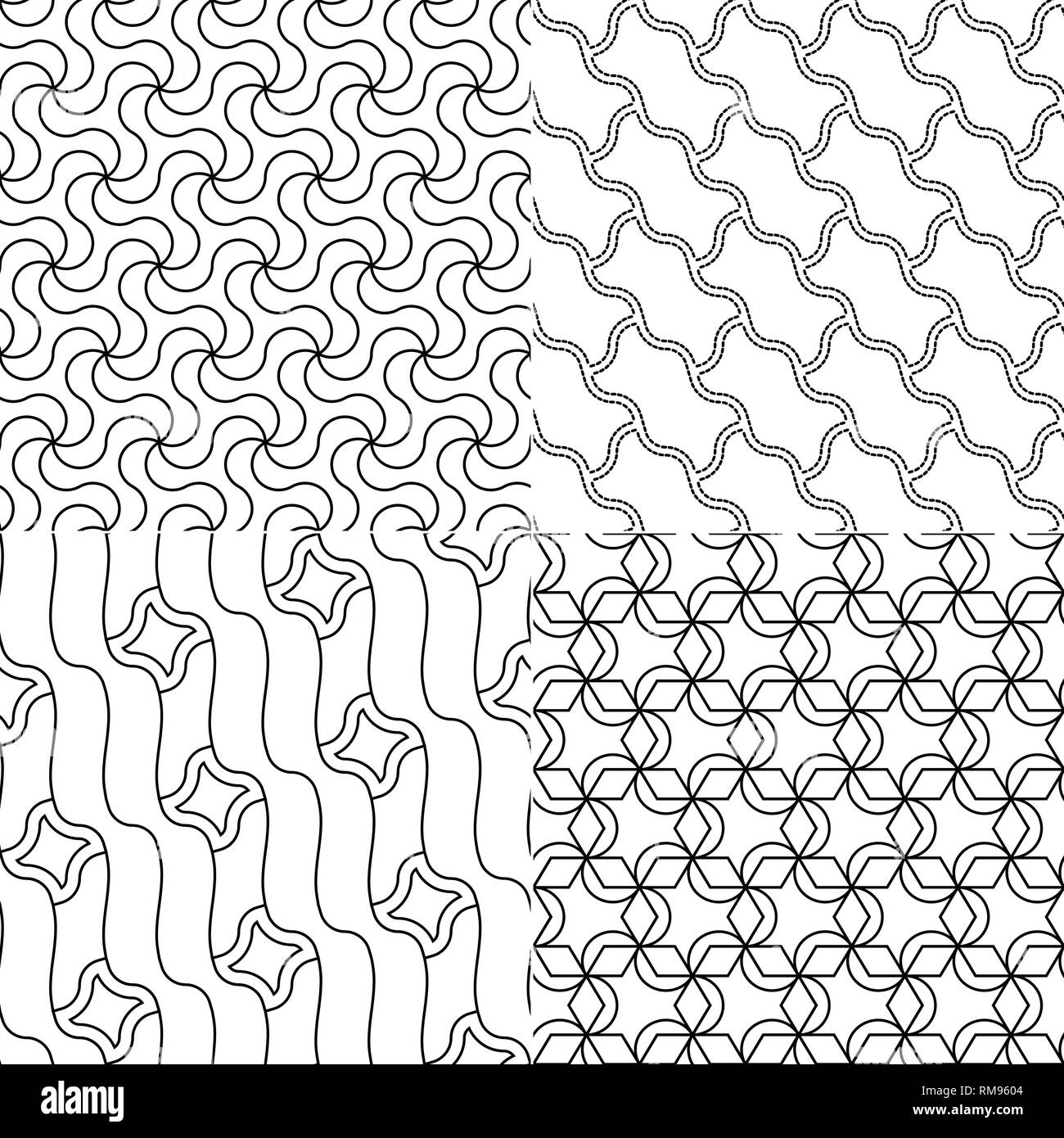 Vector Geometric Seamless Patterns Set Black And White Texture Stock
