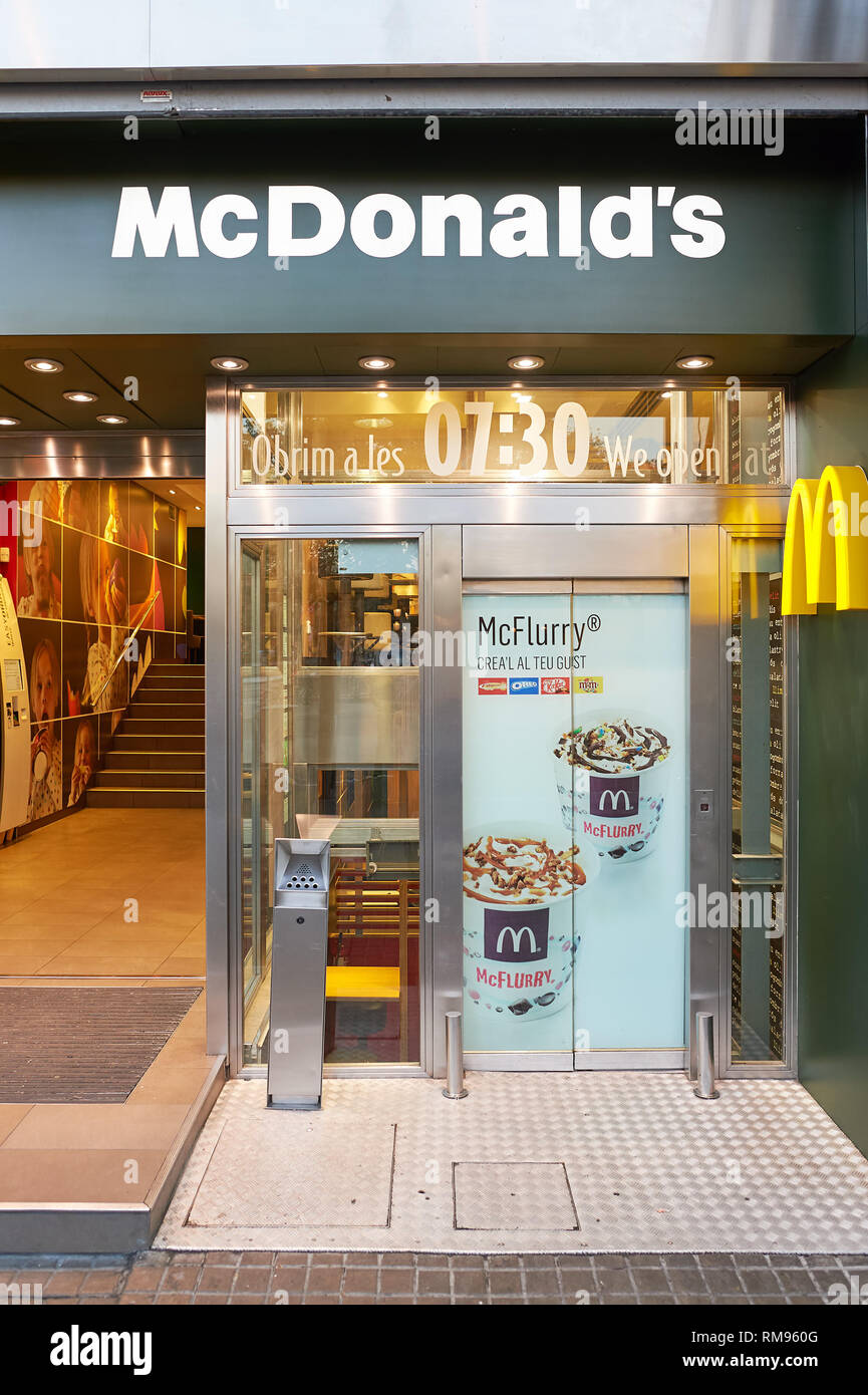 BARCELONA, SPAIN - 20 NOVEMBER, 2015: McDonald's in Barcelona. McDonald ...