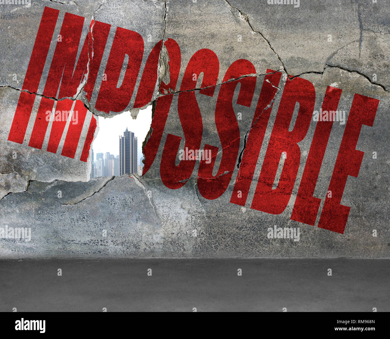 Cracked wall with impossible word on it Stock Photo - Alamy