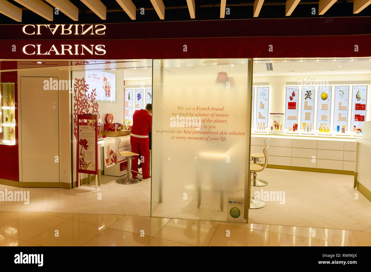 HONG KONG - CIRCA JANUARY, 2016:Clarins store in Hong Kong. Clarins, is ...