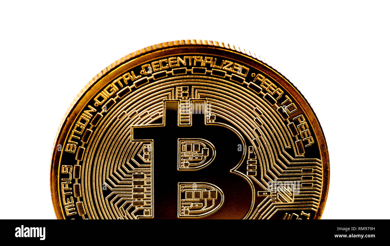 Golden Bitcoin Coin Close Up Isolated Stock Photo - Alamy
