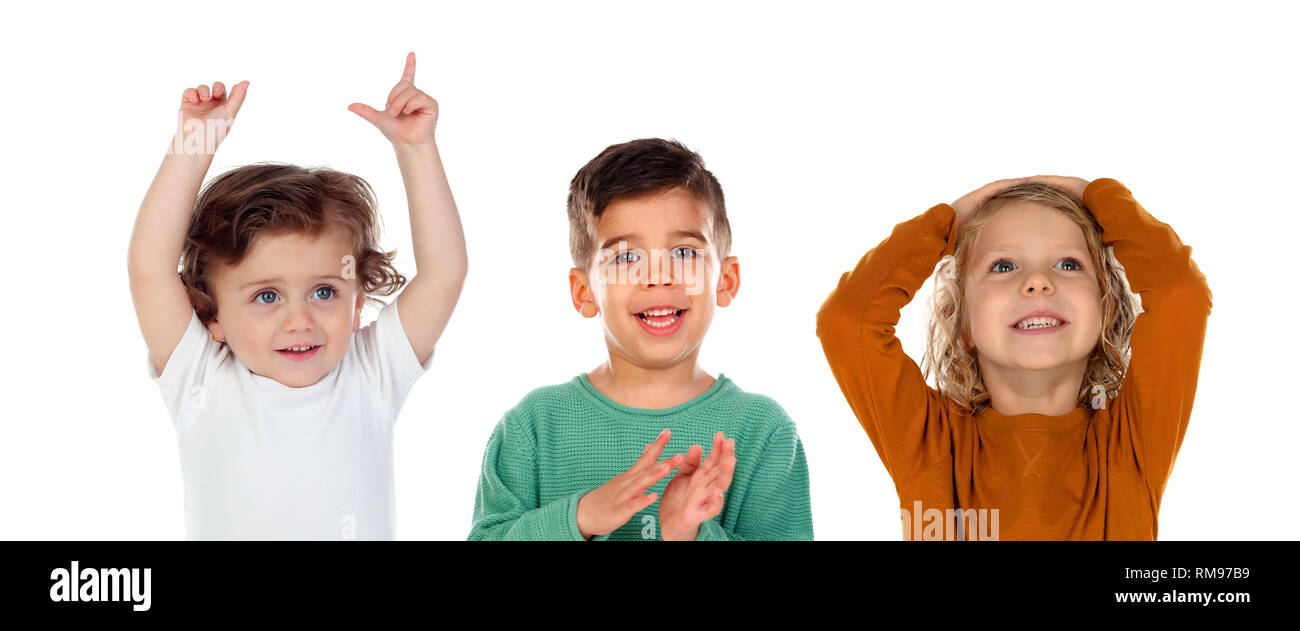 Happy children looking at camera isolated on a white backround Stock ...