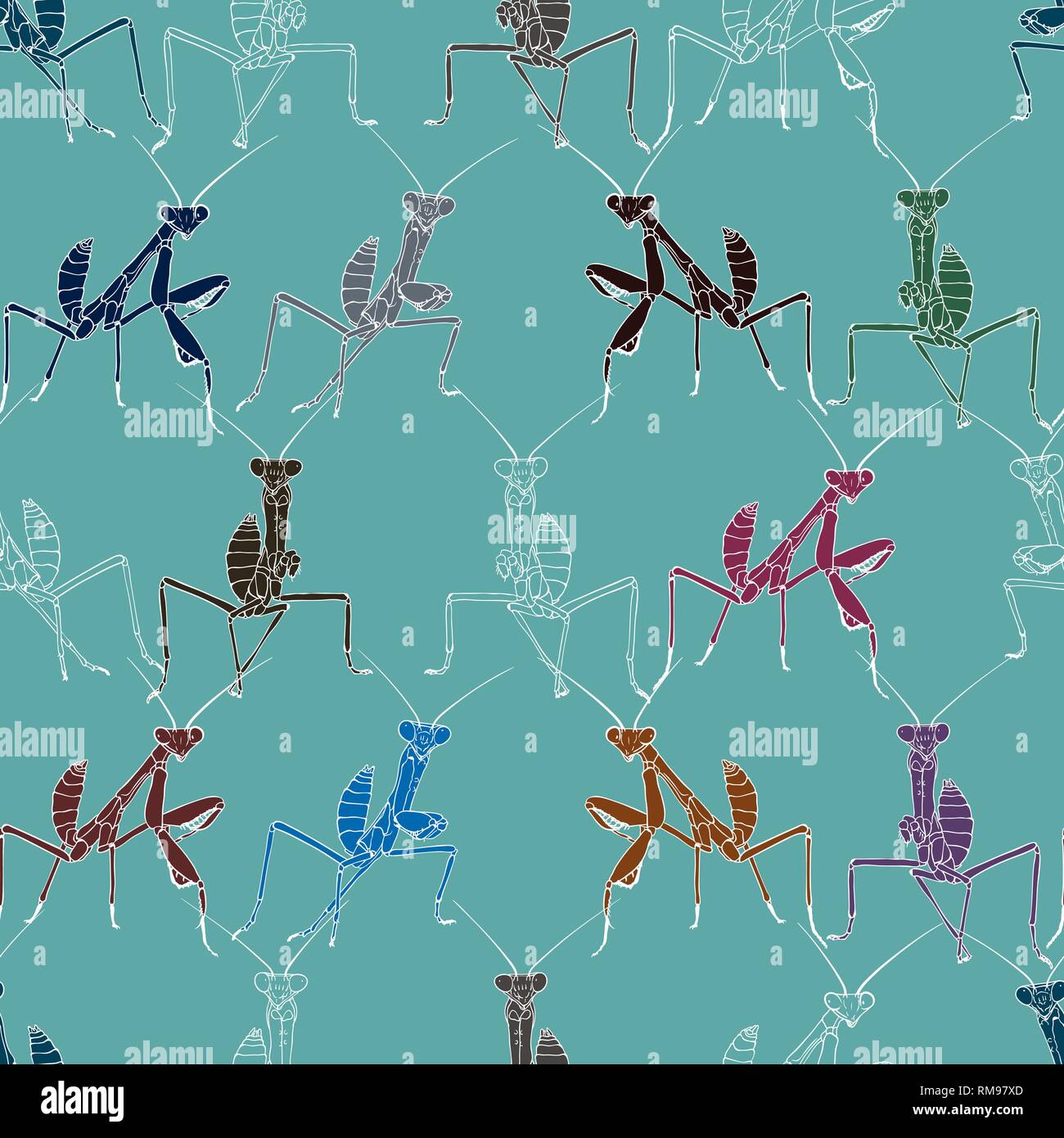 Colorful mantis on white seamless background Stock Vector Image & Art ...