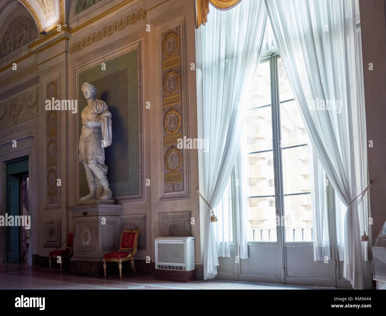 The interior of the first floor of the Pitti Palace, which houses the ...