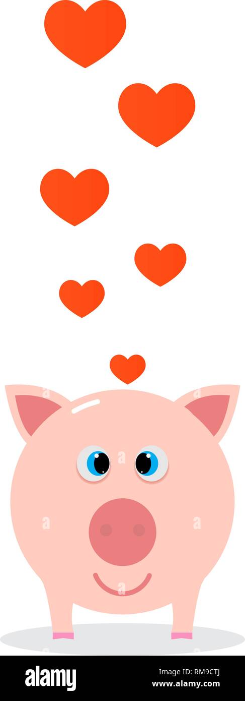 Happy Valentine's Day pink pig with hearts. Vector illustration Stock ...