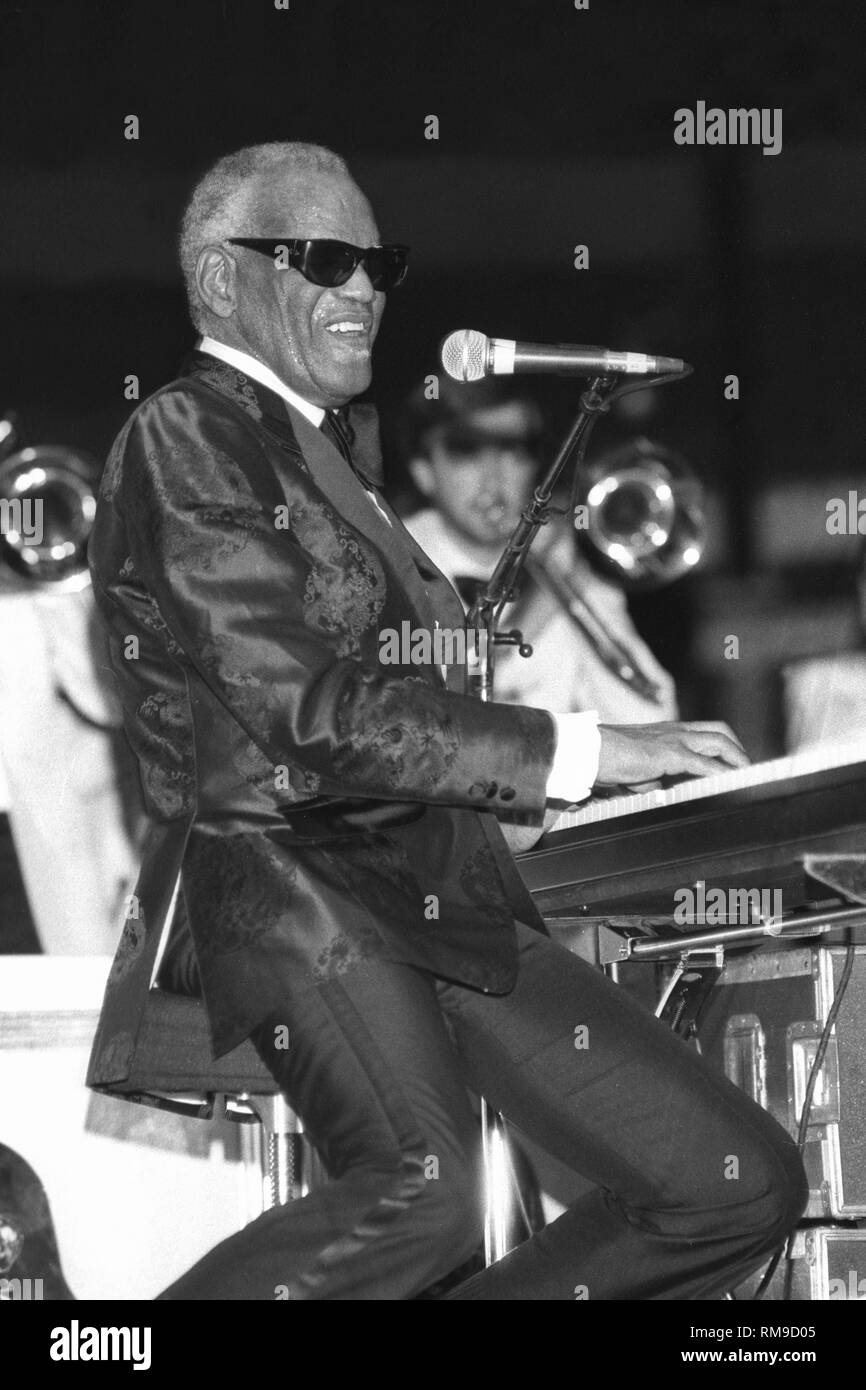 Musician Ray Charles is shown performing in stage during a "live ...