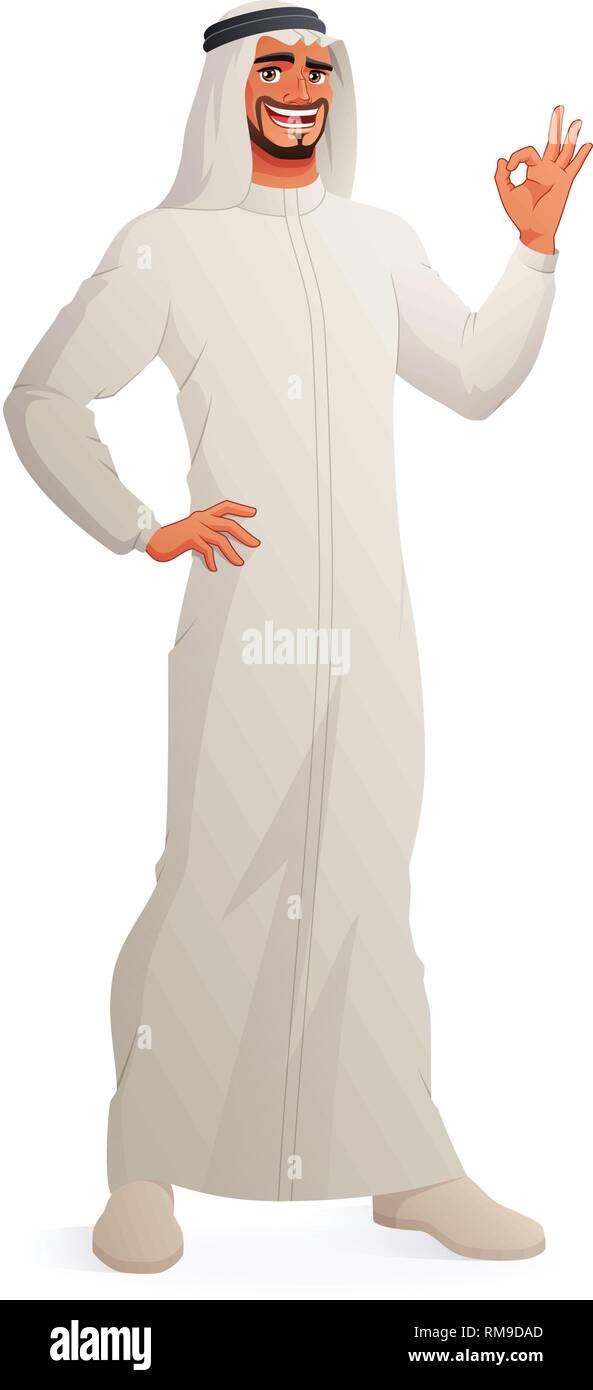 Arab man showing OK hand sign. Isolated vector illustration Stock ...