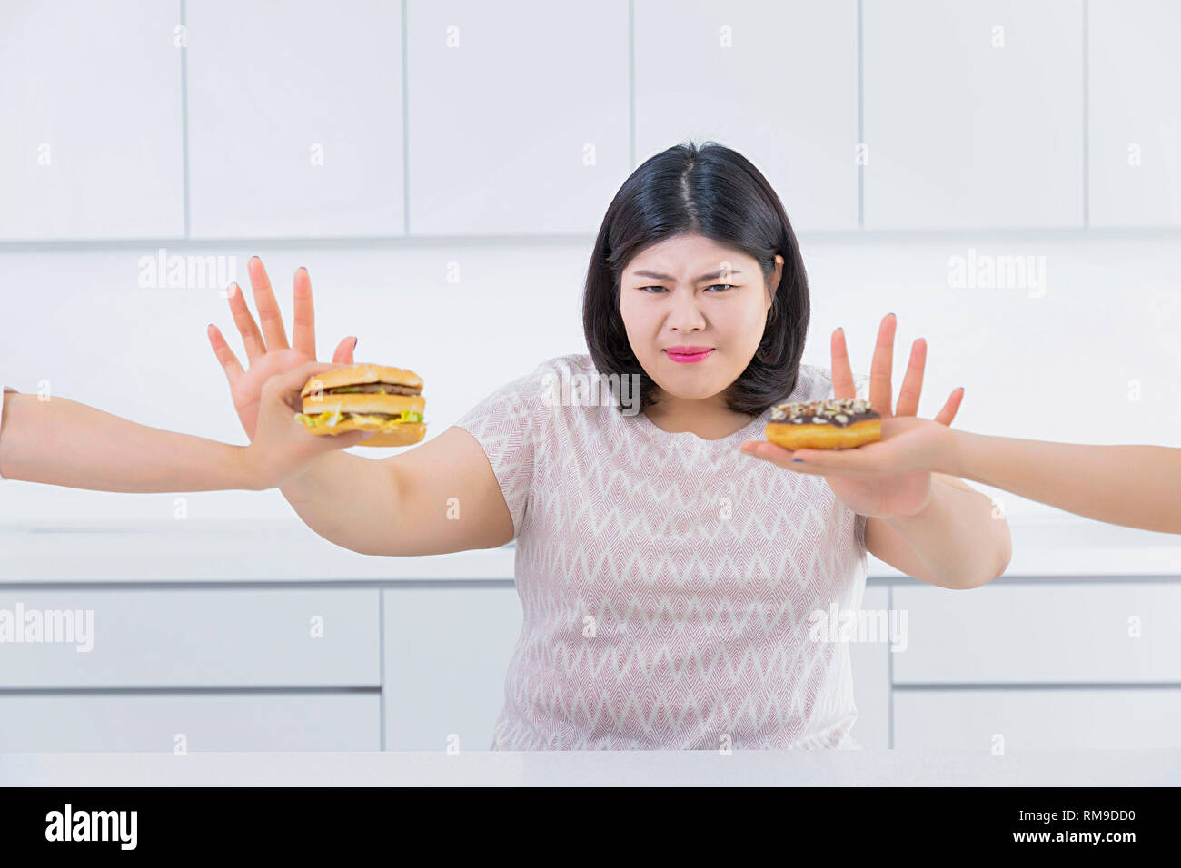 Large girl eating healthy foods and exercise for weight loss, diet ...