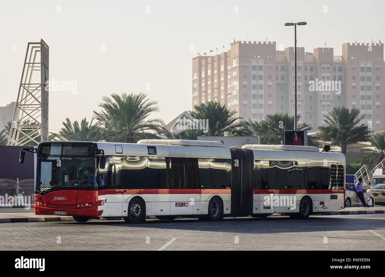 Dubai, UAE - Dec 6, 2018. Bus station in Dubai, UAE. Bus is one of the ...