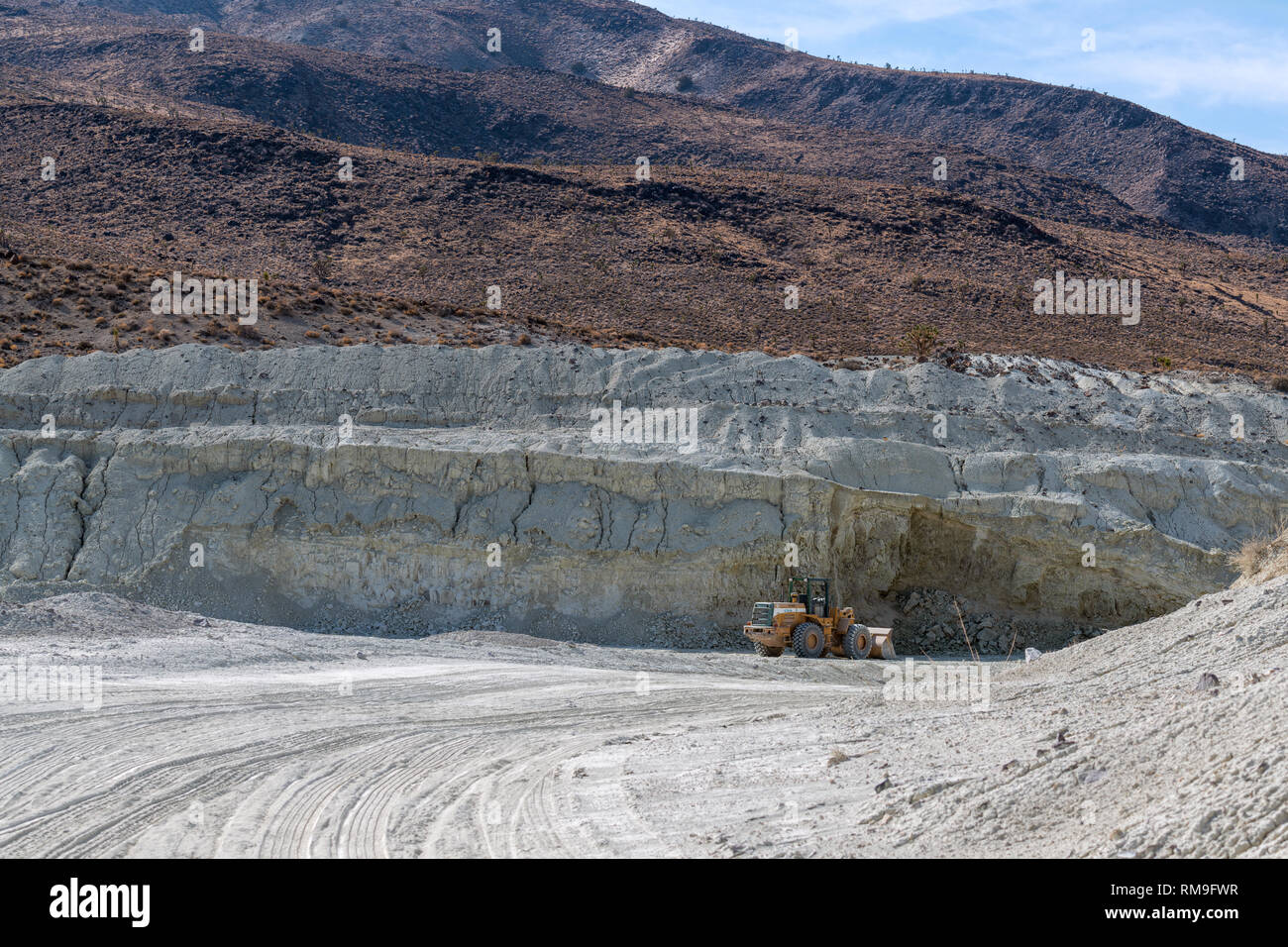 Wheel loader in a talc mine in the California desert, USA Stock Photo ...