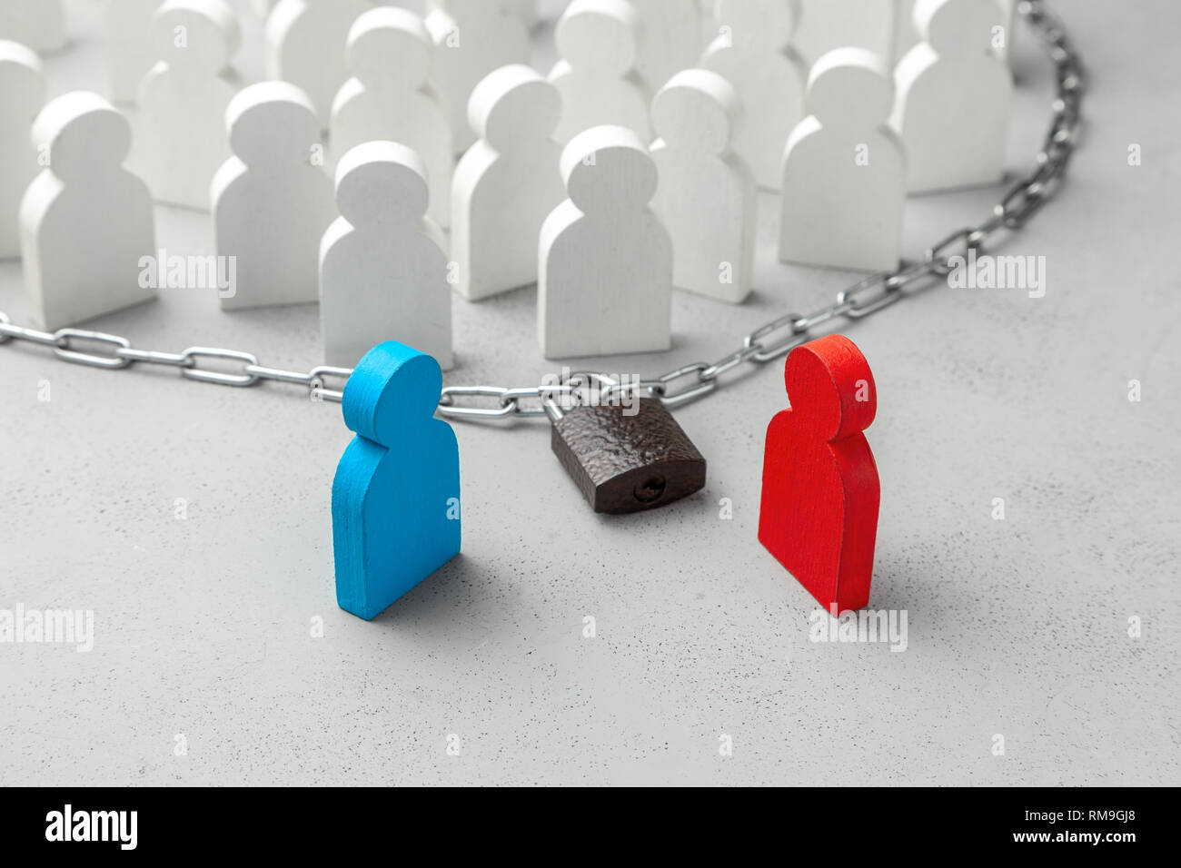 Human rights. Restriction of freedom. Many people are chained and ...