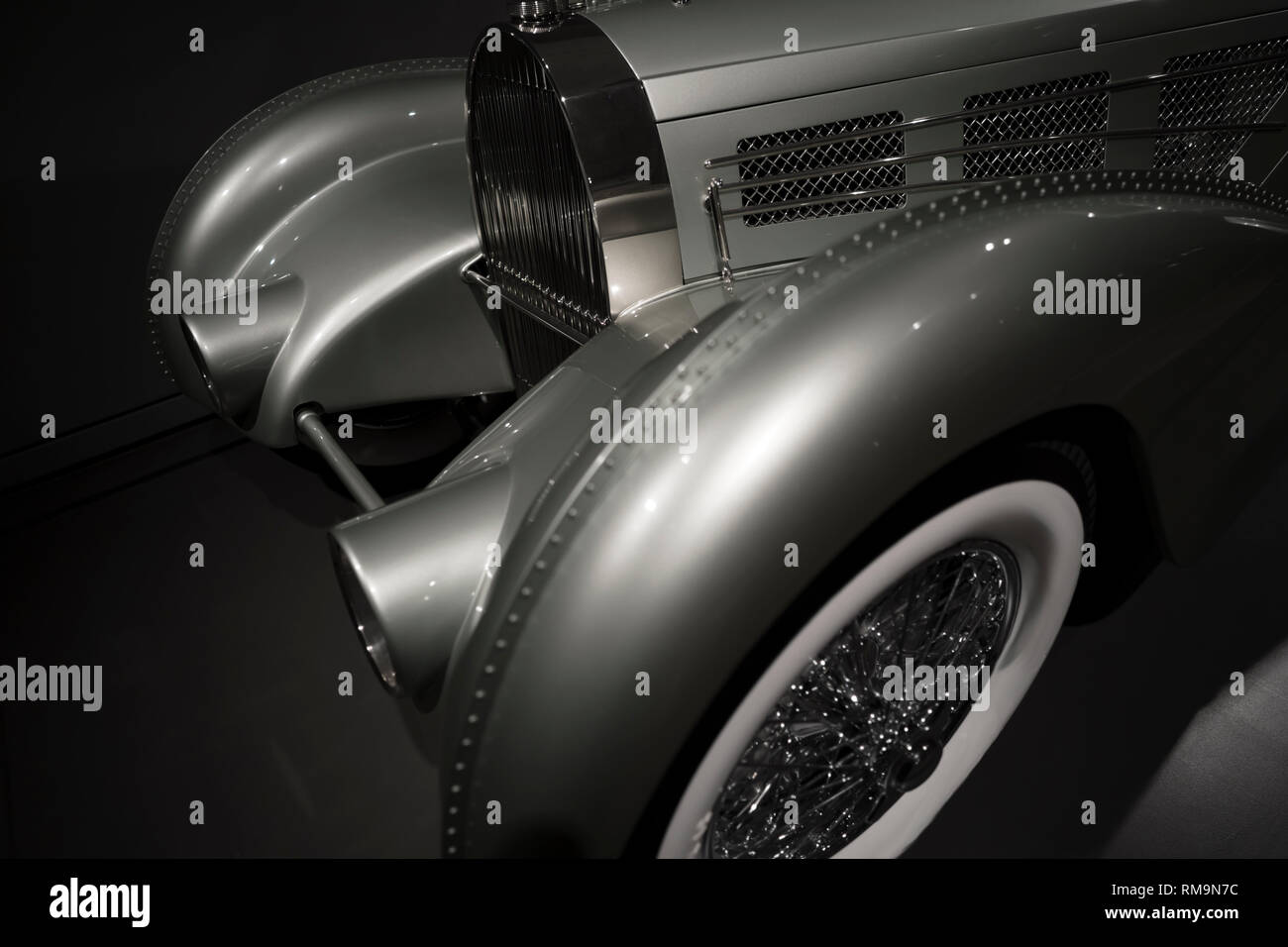 Old vintage car with a streamlined aerodynamic body shape with large ...