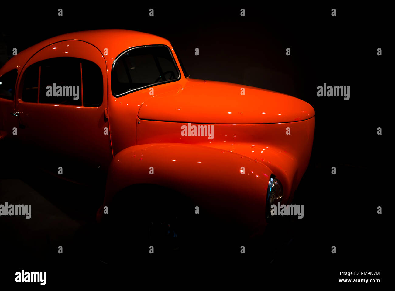 Retro vintage car with a streamlined aerodynamic shape typical for the ...