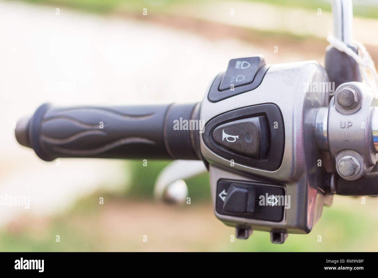 Motorcycle Handle Bar with Controls Stock Photo - Alamy