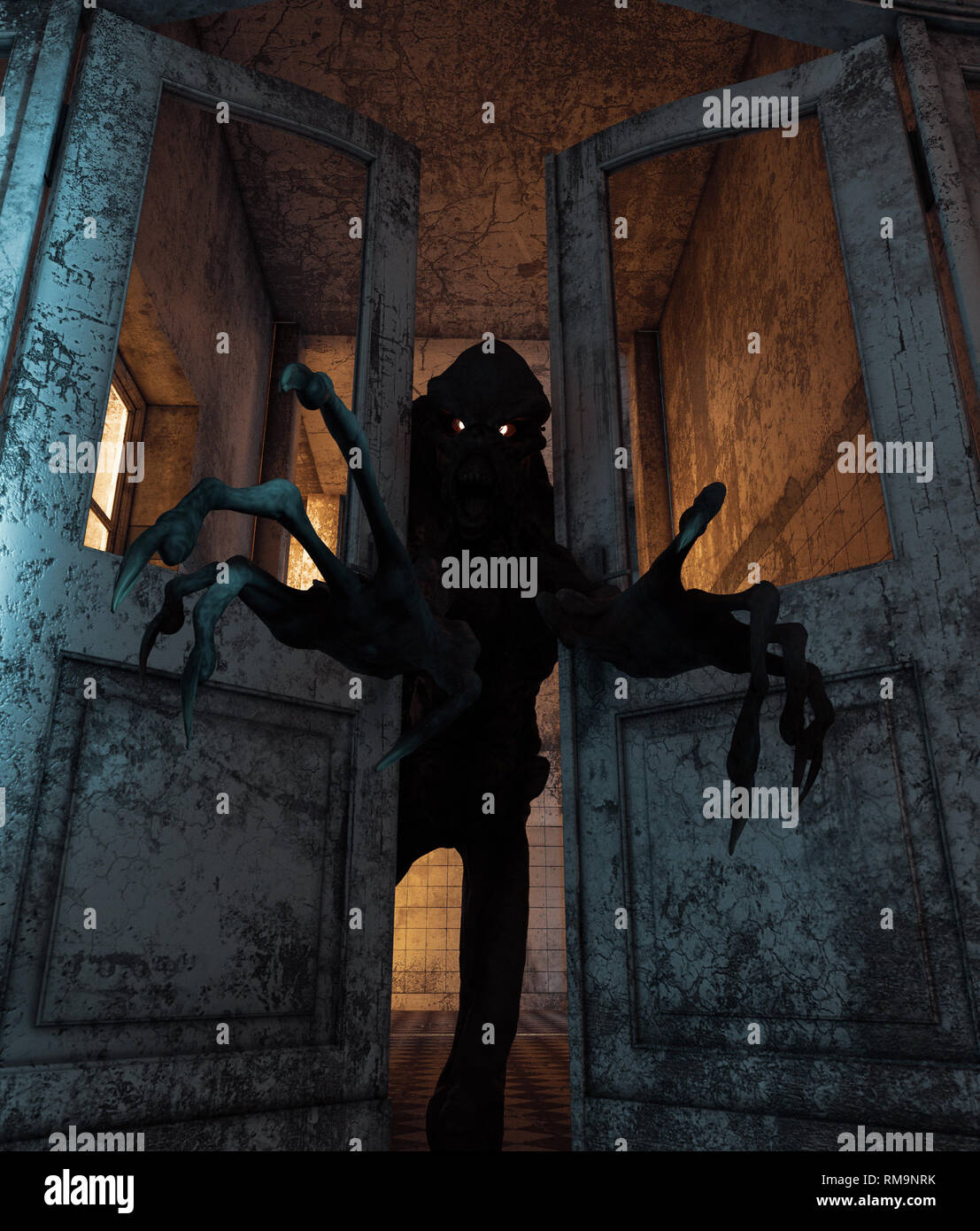 Creepy monster in a haunted house,3d rendering Stock Photo - Alamy