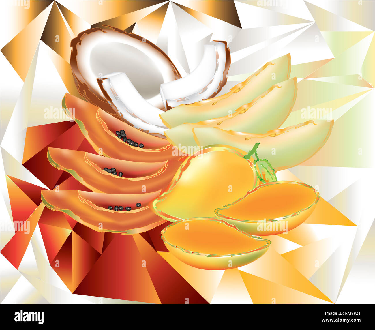 Exotic tropical fruits on cubism background Stock Photo - Alamy