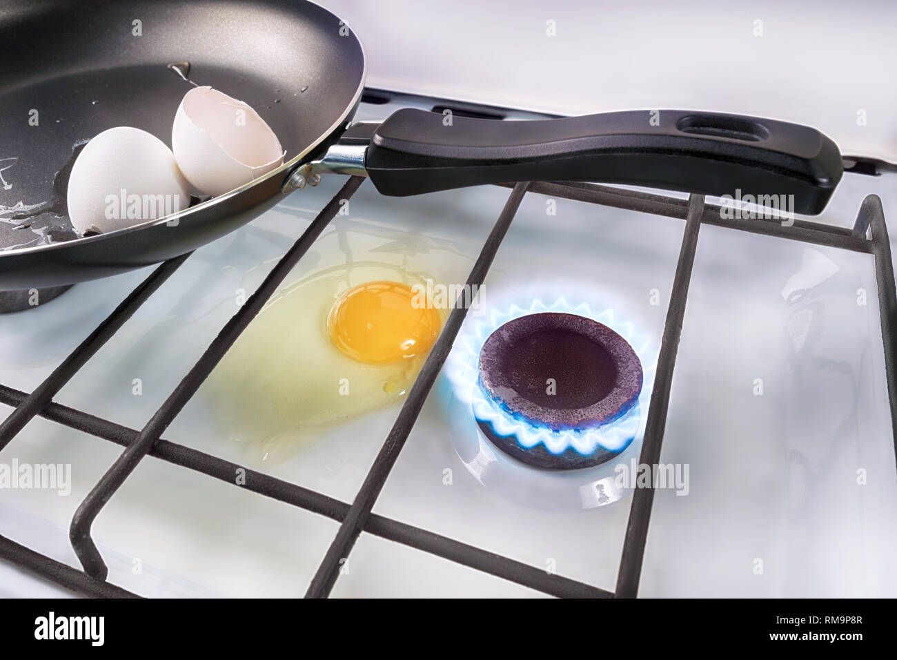 Funny scrambled eggs doing wrong. Mistake, stupidity, inefficiency ...