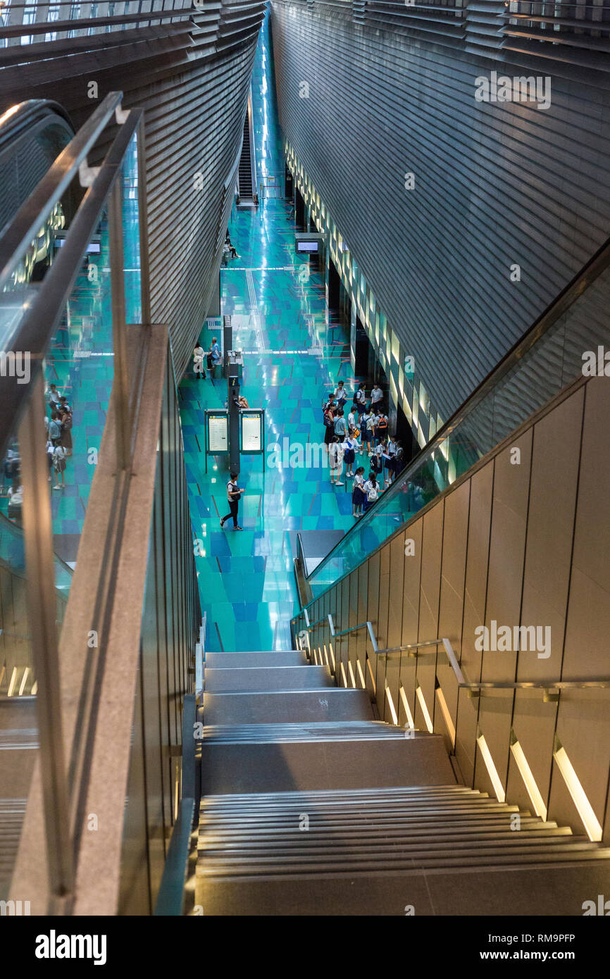 Singapore MRT Mass Rapid Transit Stadium Station, Stairs Leading down ...